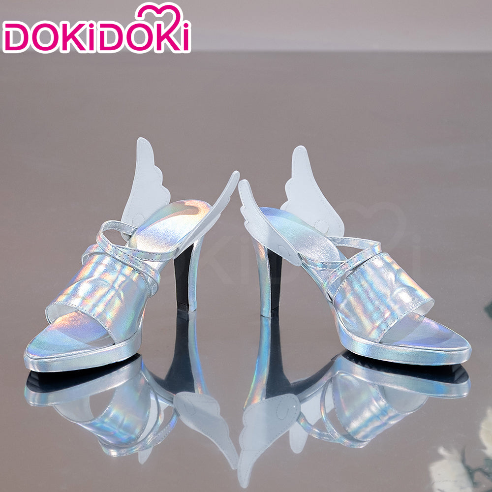 DokiDoki Anime Cosplay Silver Laser Battle Shoes Wing High Heel Boots ...