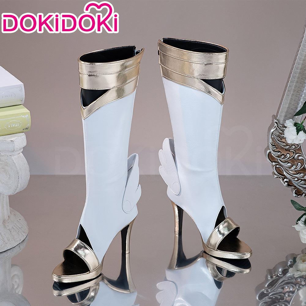 DokiDoki Anime Cosplay White Gold Battle Shoes Wing High Heel Boots ...