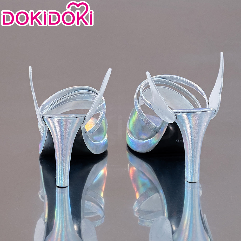 DokiDoki Anime Cosplay Silver Laser Battle Shoes Wing High Heel Boots ...