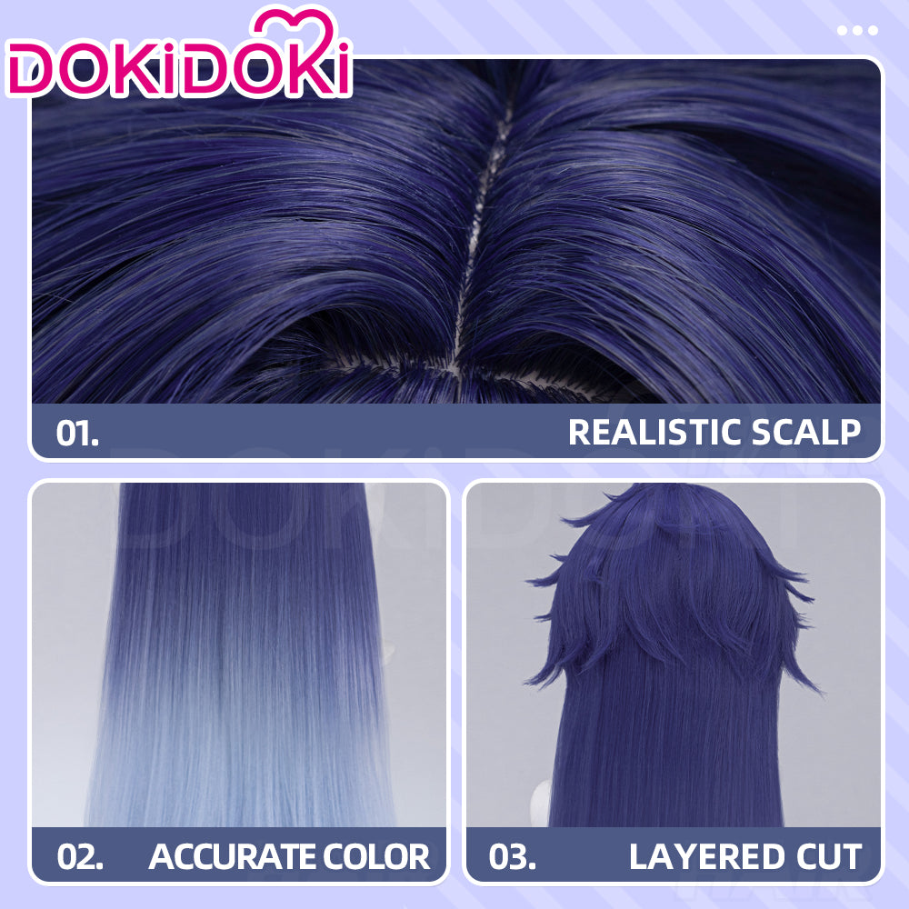 DokiDoki Game Genshin Impact Cosplay Flins Wig Long Blue Gradient Hair ...