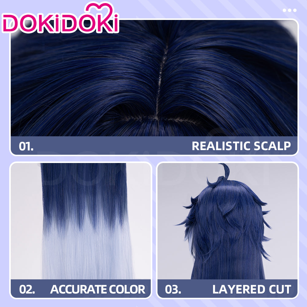 DokiDoki Game Genshin Impact Cosplay Flins Wig Long Blue Gradient Hair ...