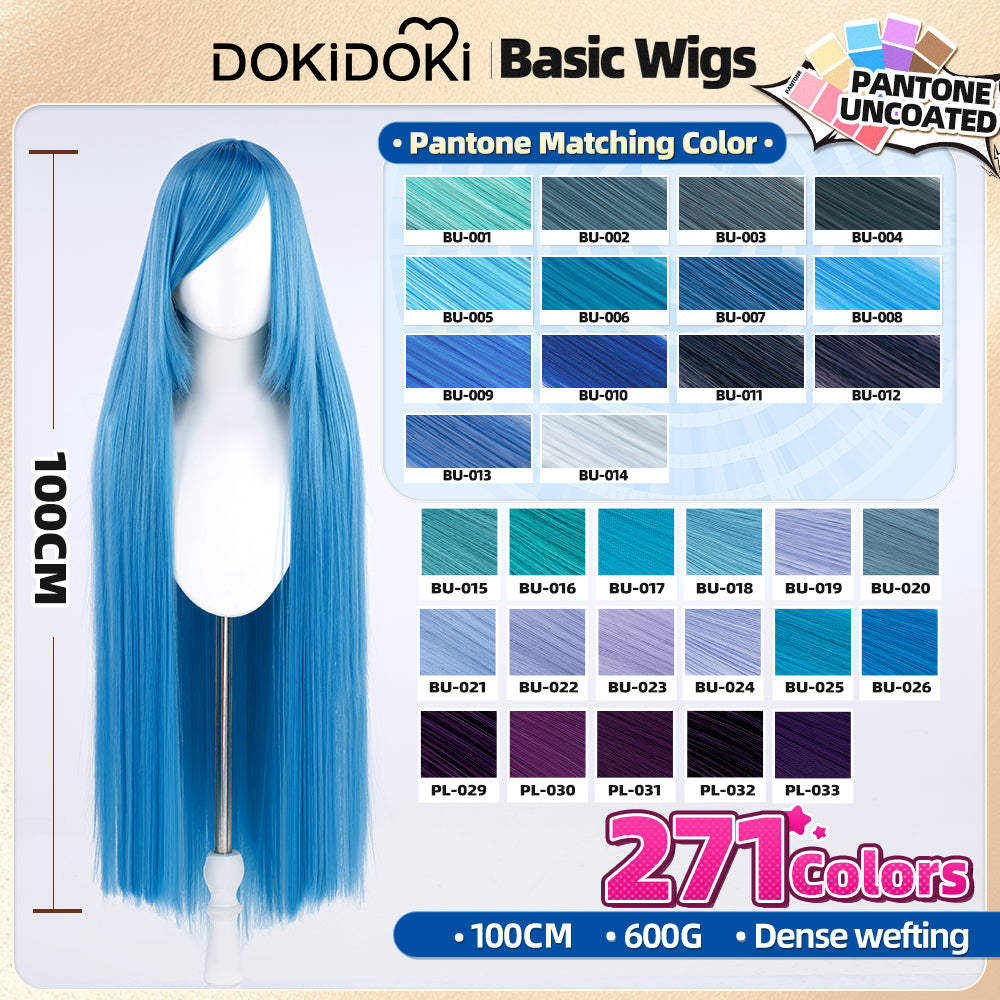 【Blue】DokiDoki Cosplay Wig Basic Wig Long Straight Blue 100 CM Hair Wi ...