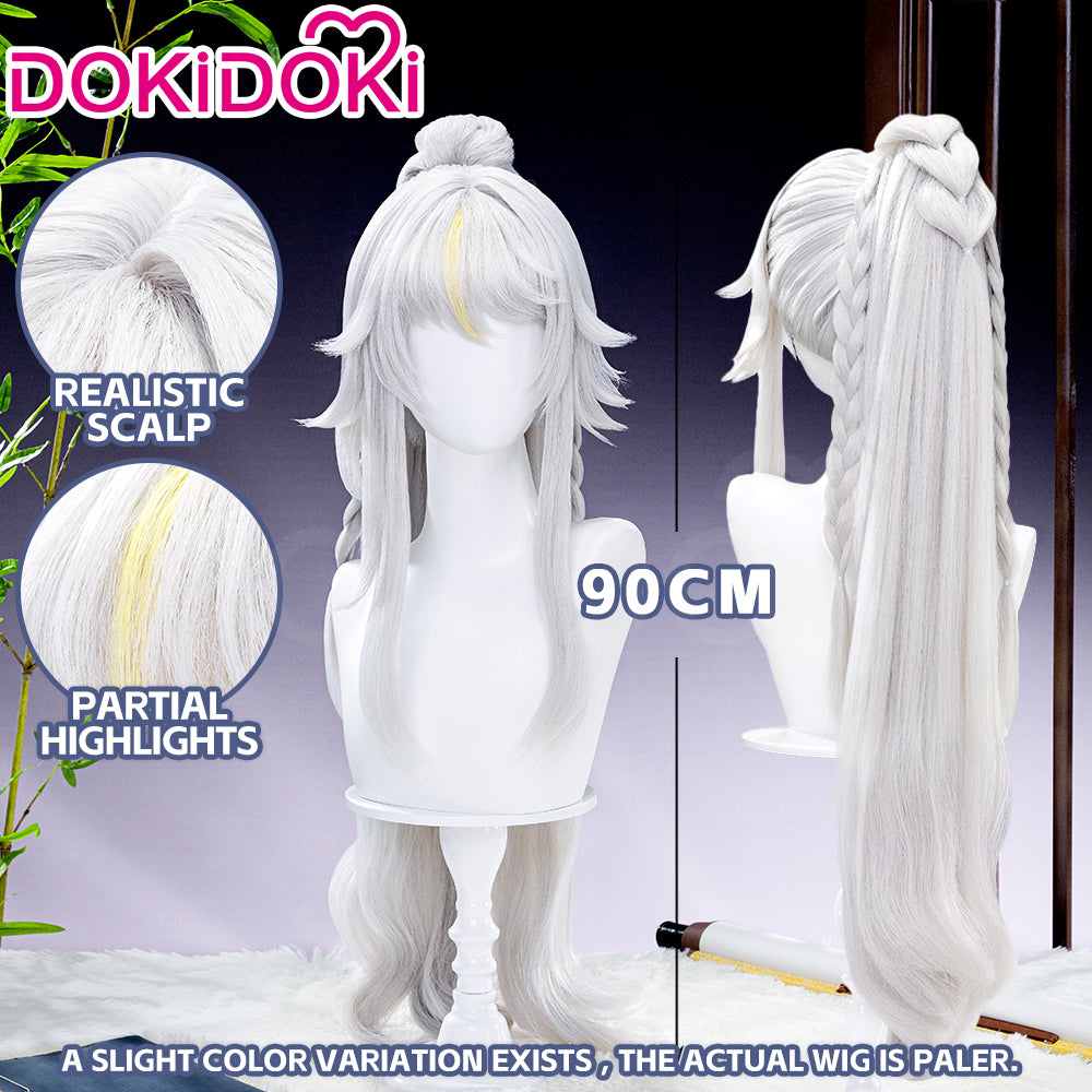 DokiDoki Game Genshin Impact Zibai Wig Long Silver Yellow Highlight Ha ...