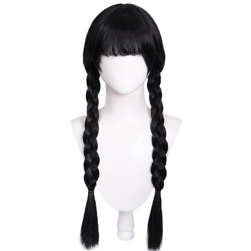 DokiDoki TV Wednesday Cosplay Wednesday Addams Wig Long Black Hair / N ...